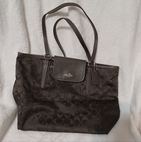 Coach | Bags | Coach Brown 3475 Ward Signature Nylon Tote Bag With Coa ...
